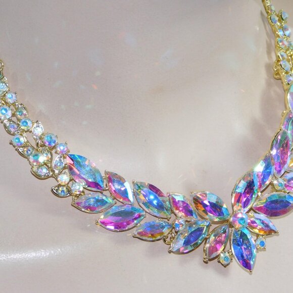 Jewelry | Ab Iridescent Necklace And Earrings Set Shimmering Color ...